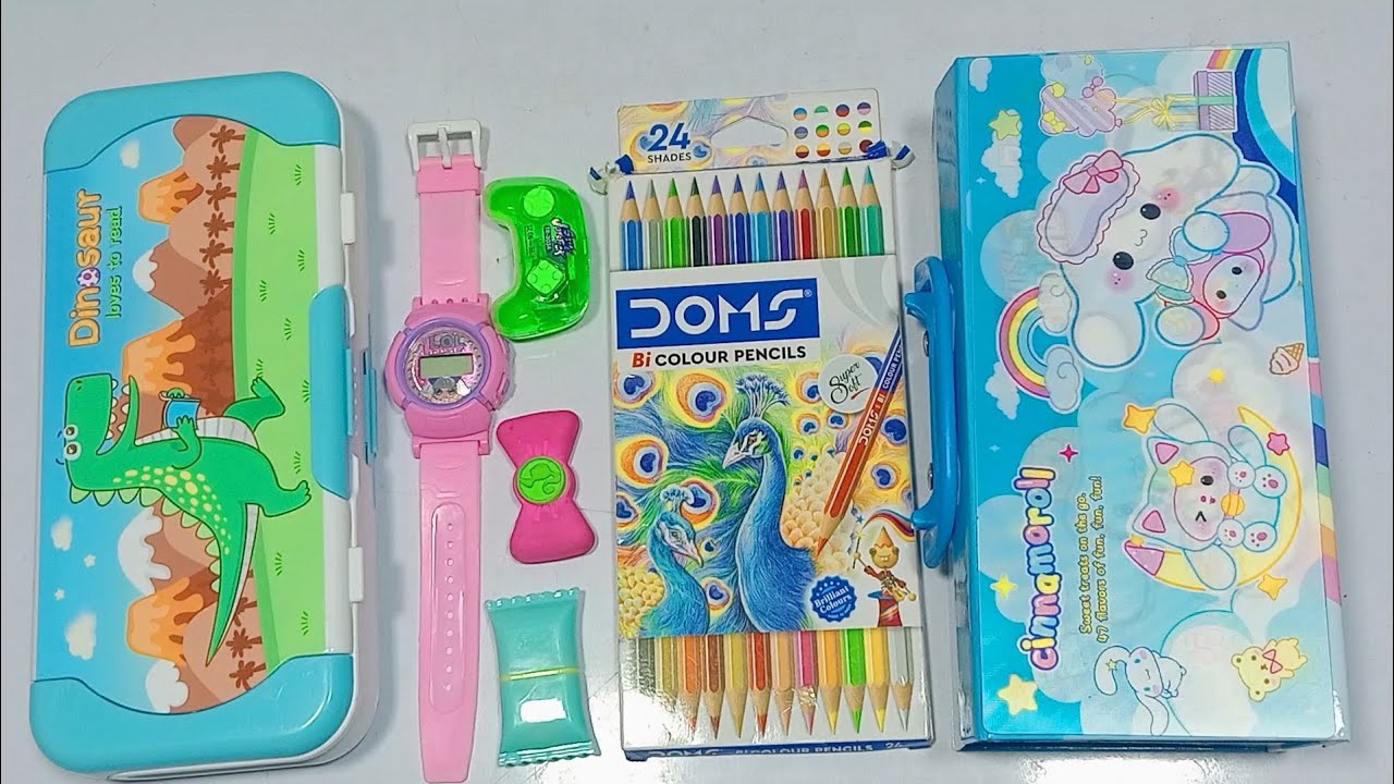 Big pencil box, Doms pencil colour, highlighter pens, stationary ...