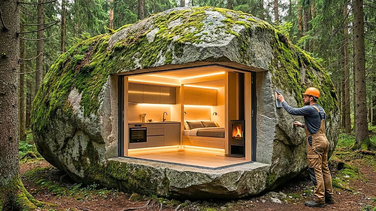 Building a house inside a rock!This guy turned a giant boulder into a ...
