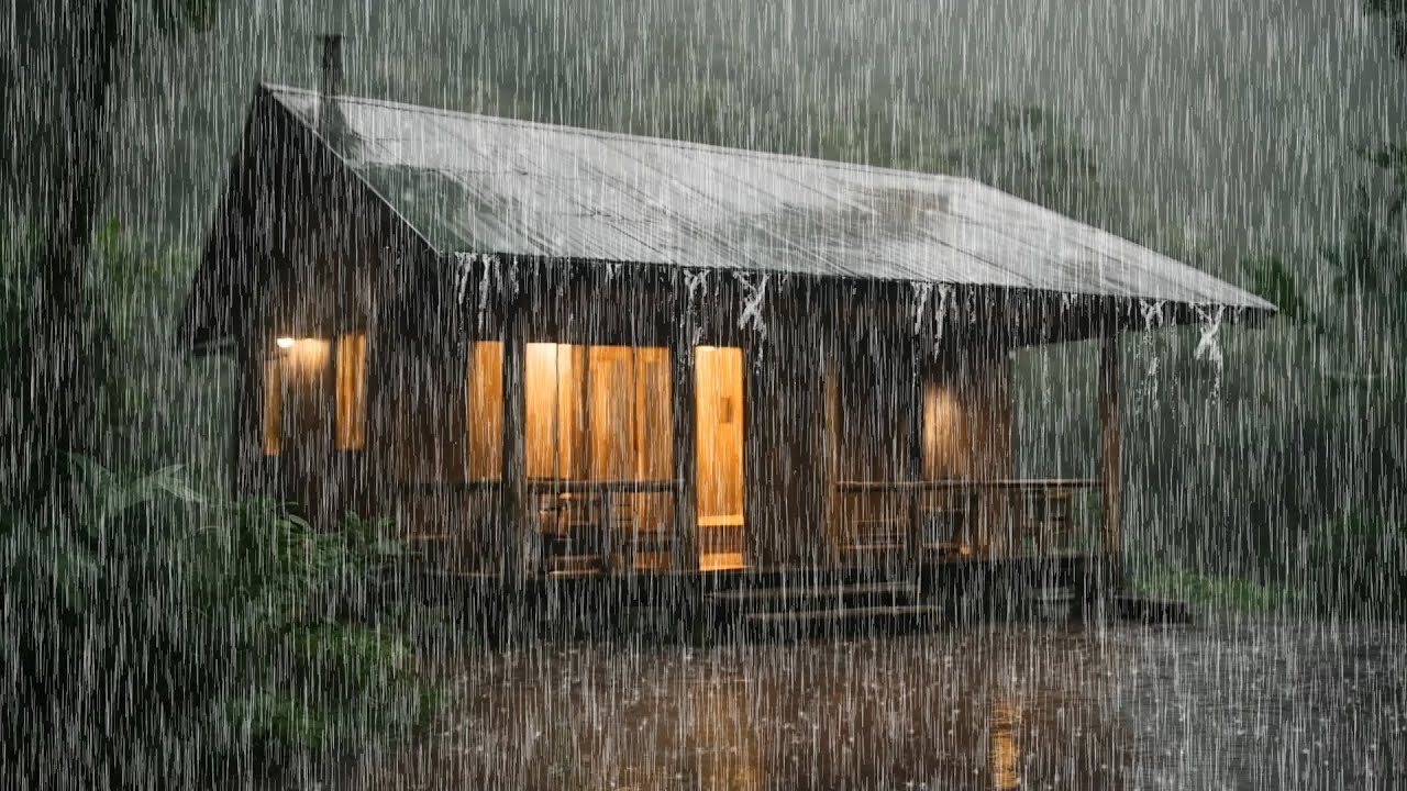 Beautiful Cabin in the Forest and lot of Heavy Rain | Rain sound for ...