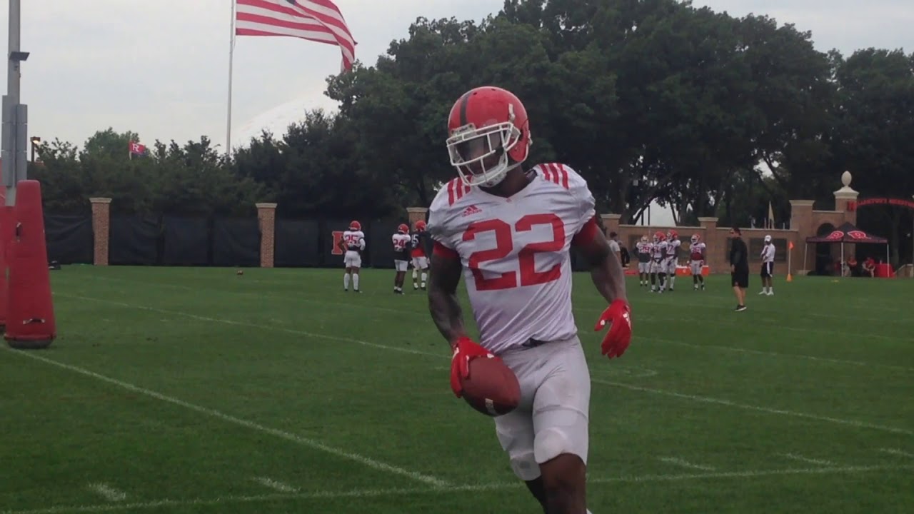 Rutgers football cornerbacks and safeties going through drills during ...