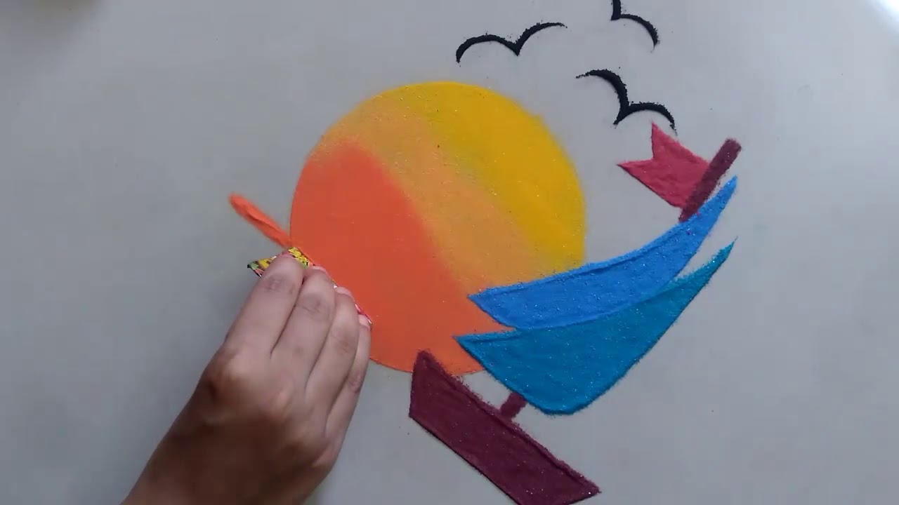 Easy and Beautiful Sunrise Scenery rangoli design || Daily Rangoli ...
