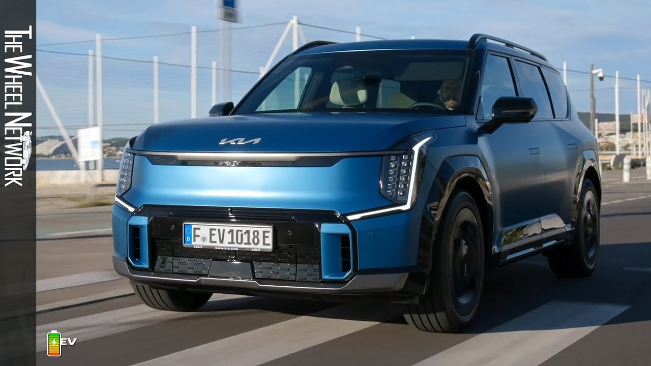 2024 Kia EV9 GT-Line | Ocean Blue Matte | Driving, Interior, Exterior (EU Spec) - YouTube