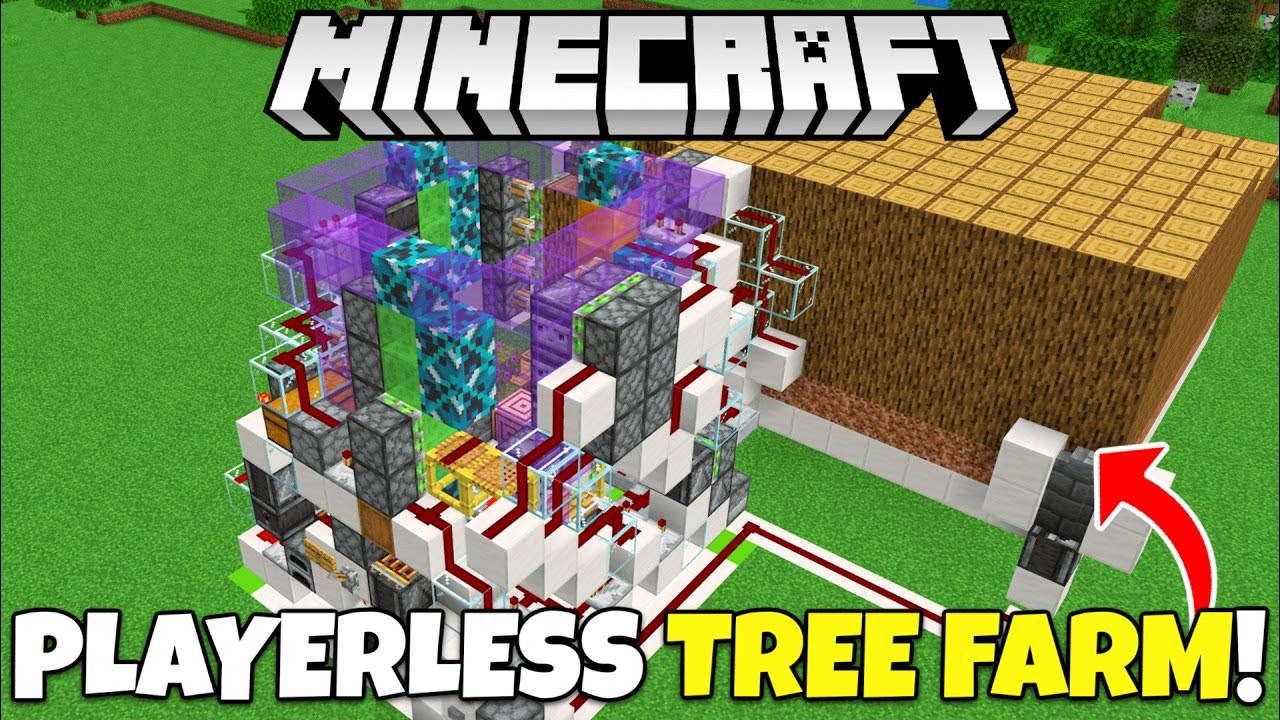 PLAYERLESS AFK TREE FARM Tutorial! 2,000 Logs/Hour! Minecraft Bedrock ...