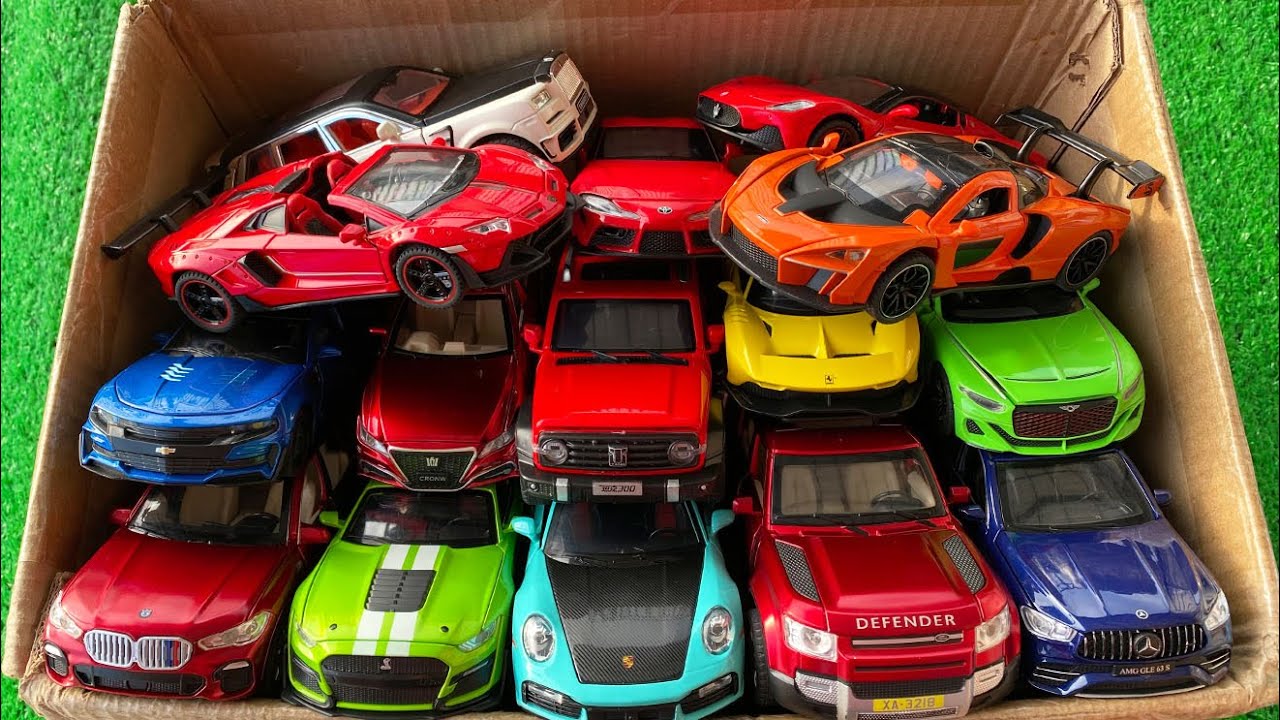 BOX FULL OF METAL DIECAST MODEL CARS, LAMBORGHINI, MCLAREN, SUPRA ...