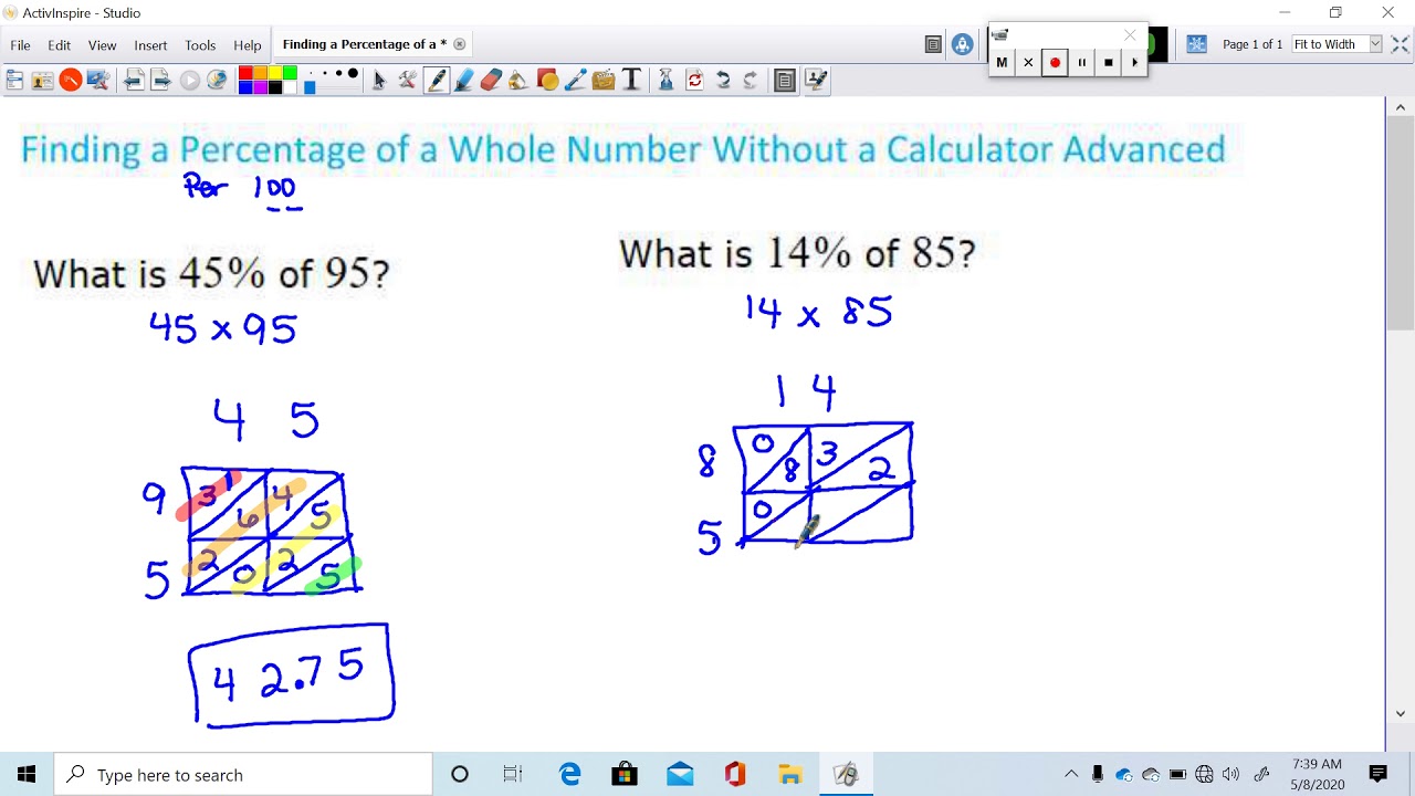 Finding A Percentage Of A Whole Number Without A Calculator Advanced