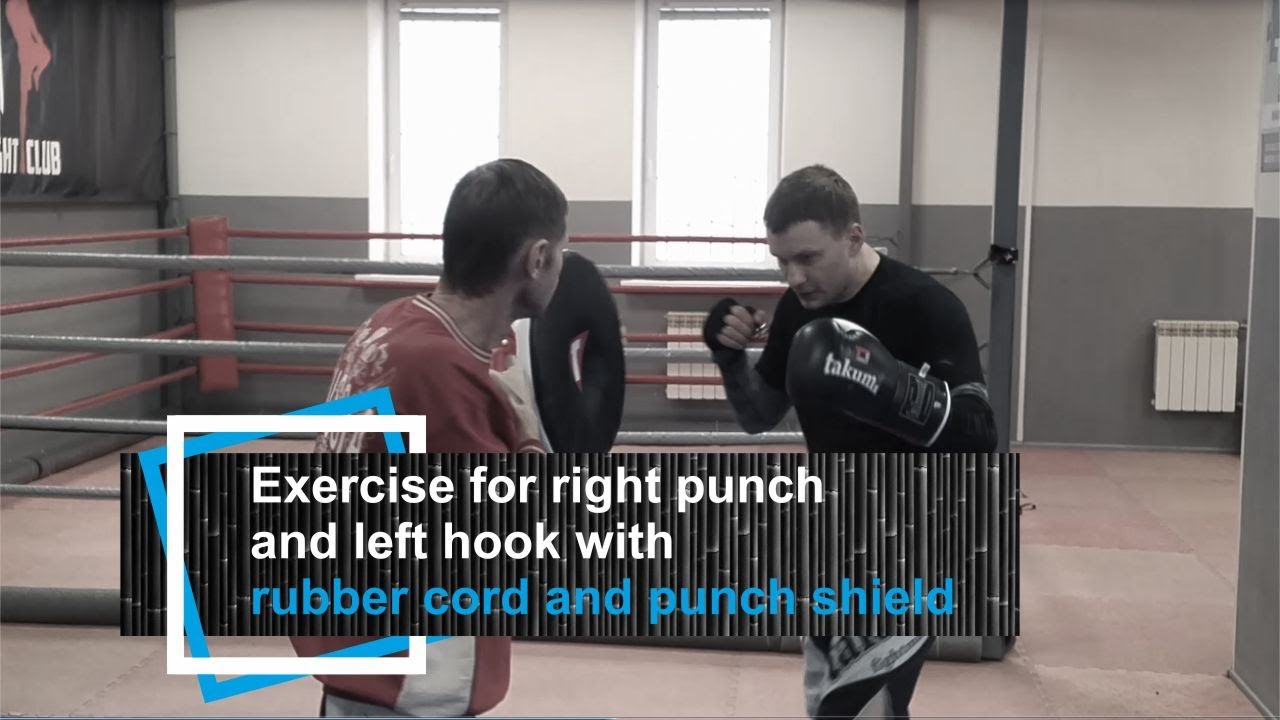 Exercise for right punch and left hook with rubber cord and punch ...