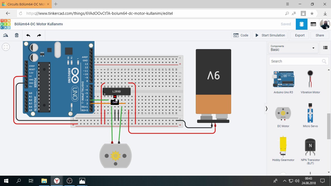 Tinkercad Ile Arduino Bölüm 64 Dc Motor Kullanımı Youtube
