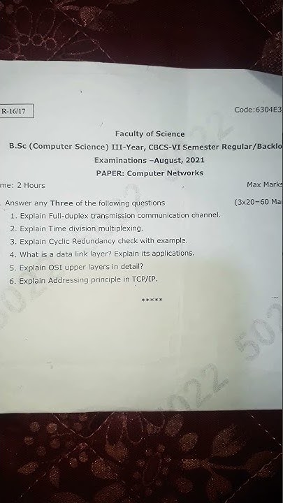 Bsc Computer Science Sem-VI Computer Networks Degree Third Year Question Paper - YouTube