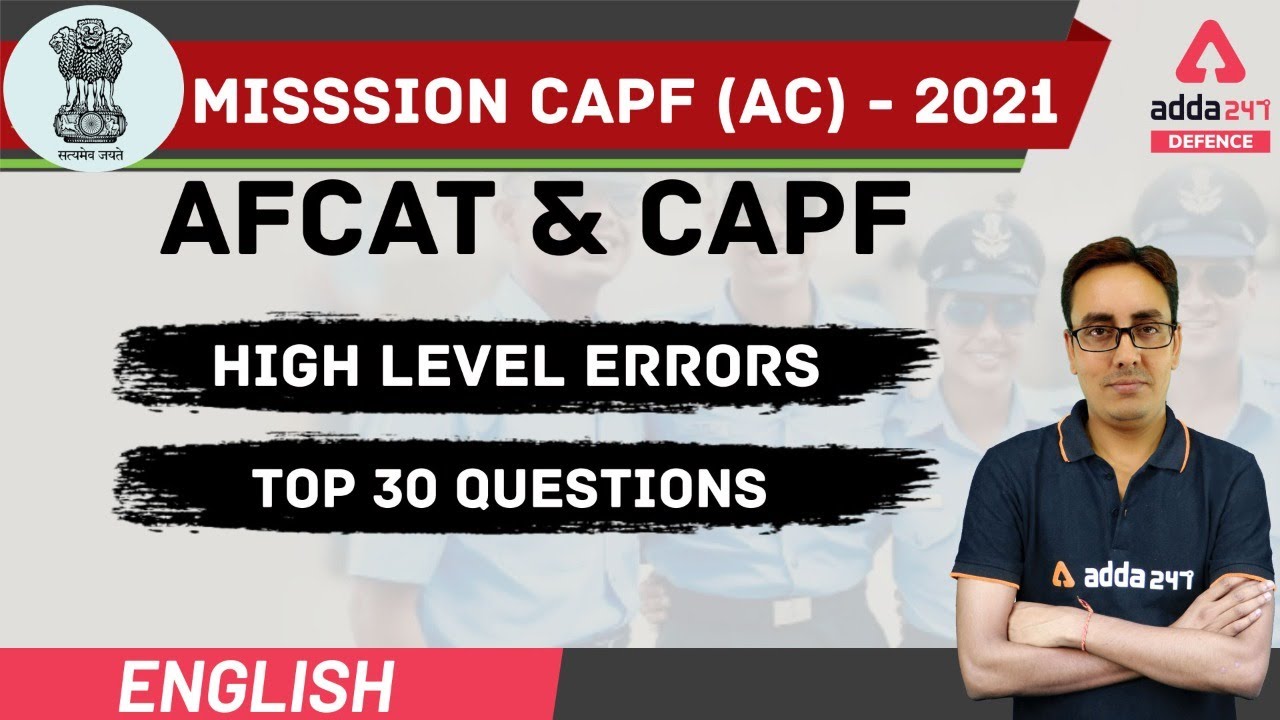 CAPF English Grammar | AFCAT | High Level Errors | Top 30 Questions ...