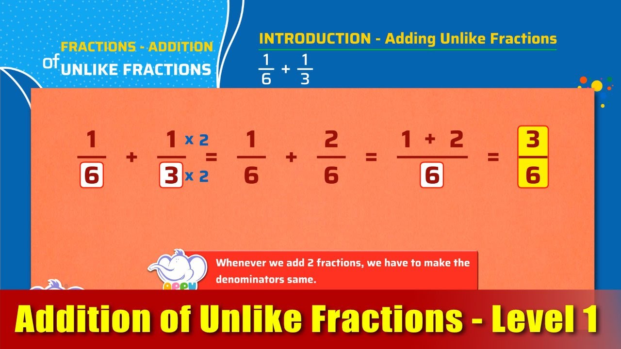 G4 - Module 12 - Intro- Addition of Unlike Fractions - Level 1 | Appu ...