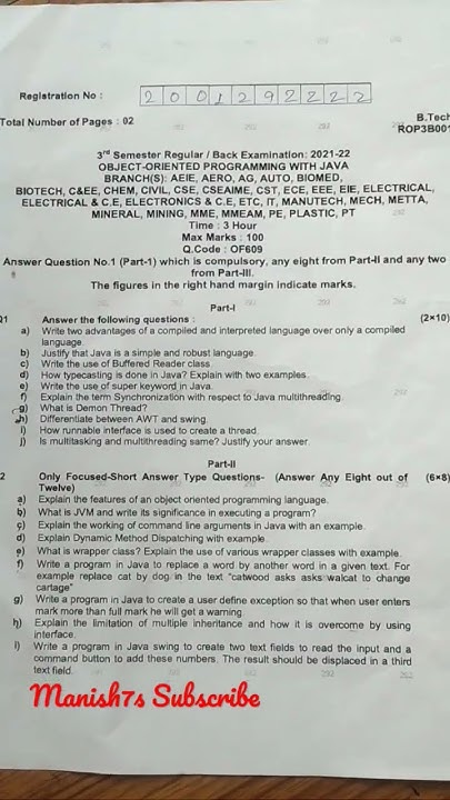 BPUT question paper Java ### 2021 --2022 - YouTube