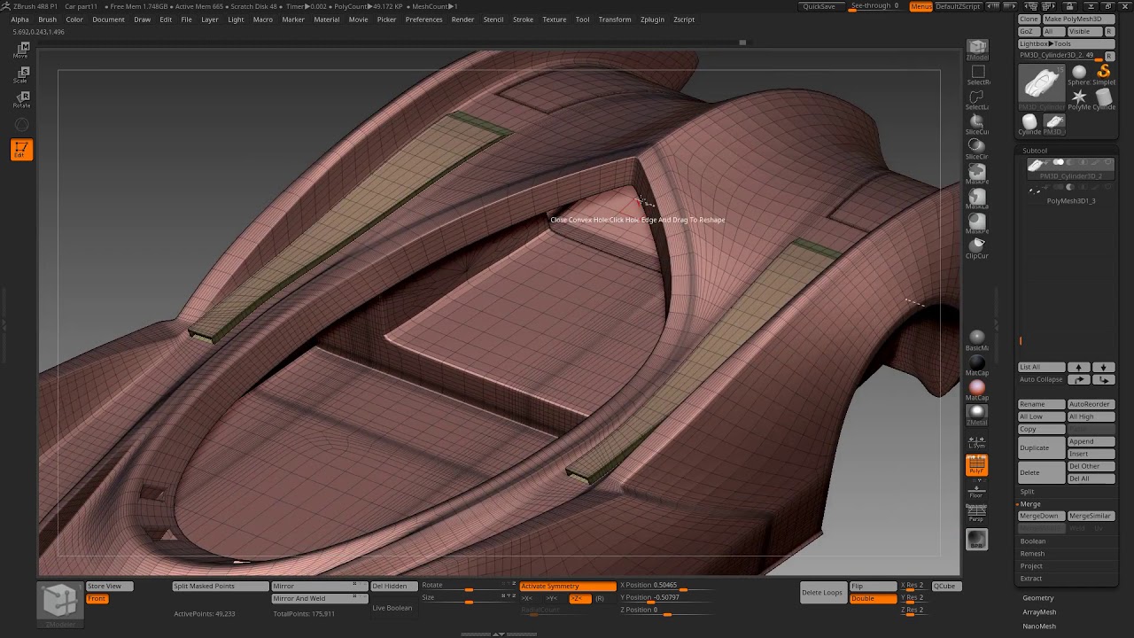 Zbrush hard surface zmodeler Sport Car V600 Final - YouTube