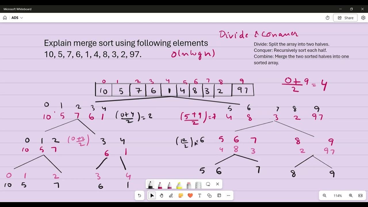 Explain merge sort using following elements 10, 5, 7, 6, 1, 4, 8, 3, 2, 97 | ADS |Divide and ...