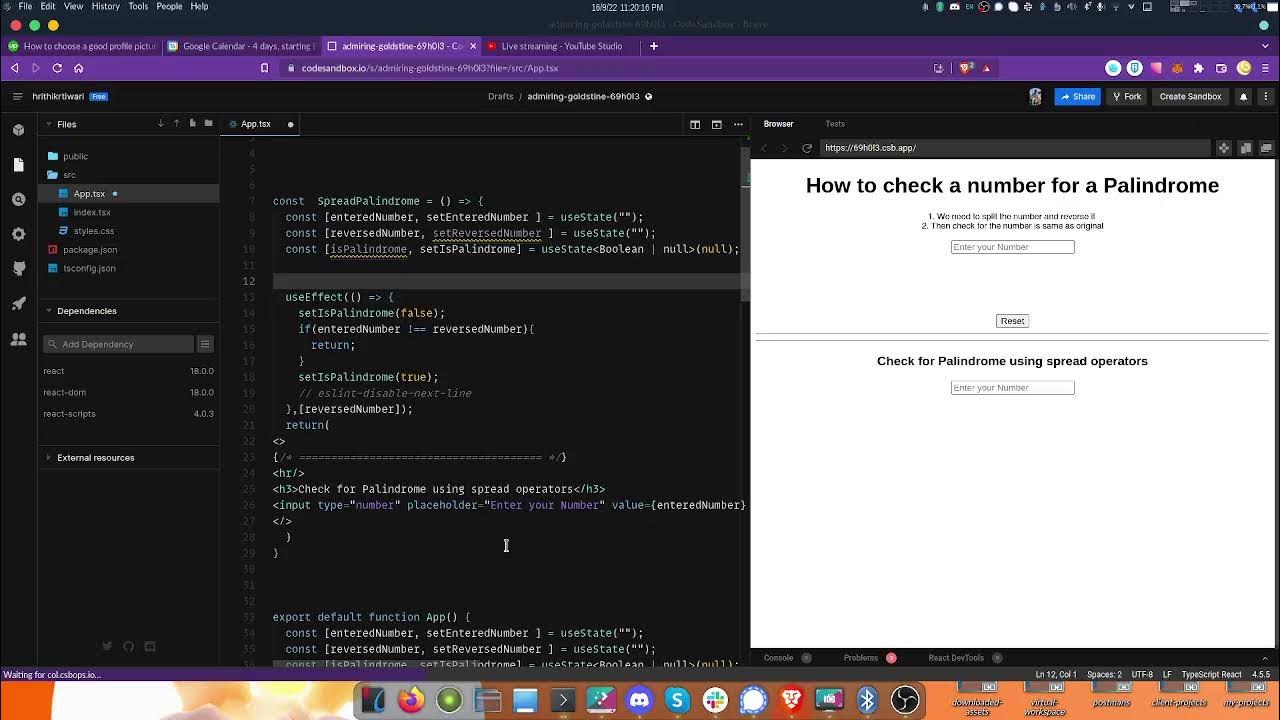 Palindrome Checker in Reactjs | Minimal Code - YouTube