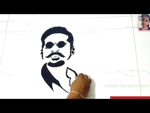 Maari Dhanush drawing with black rangoli powder | How to draw Dhanush ...
