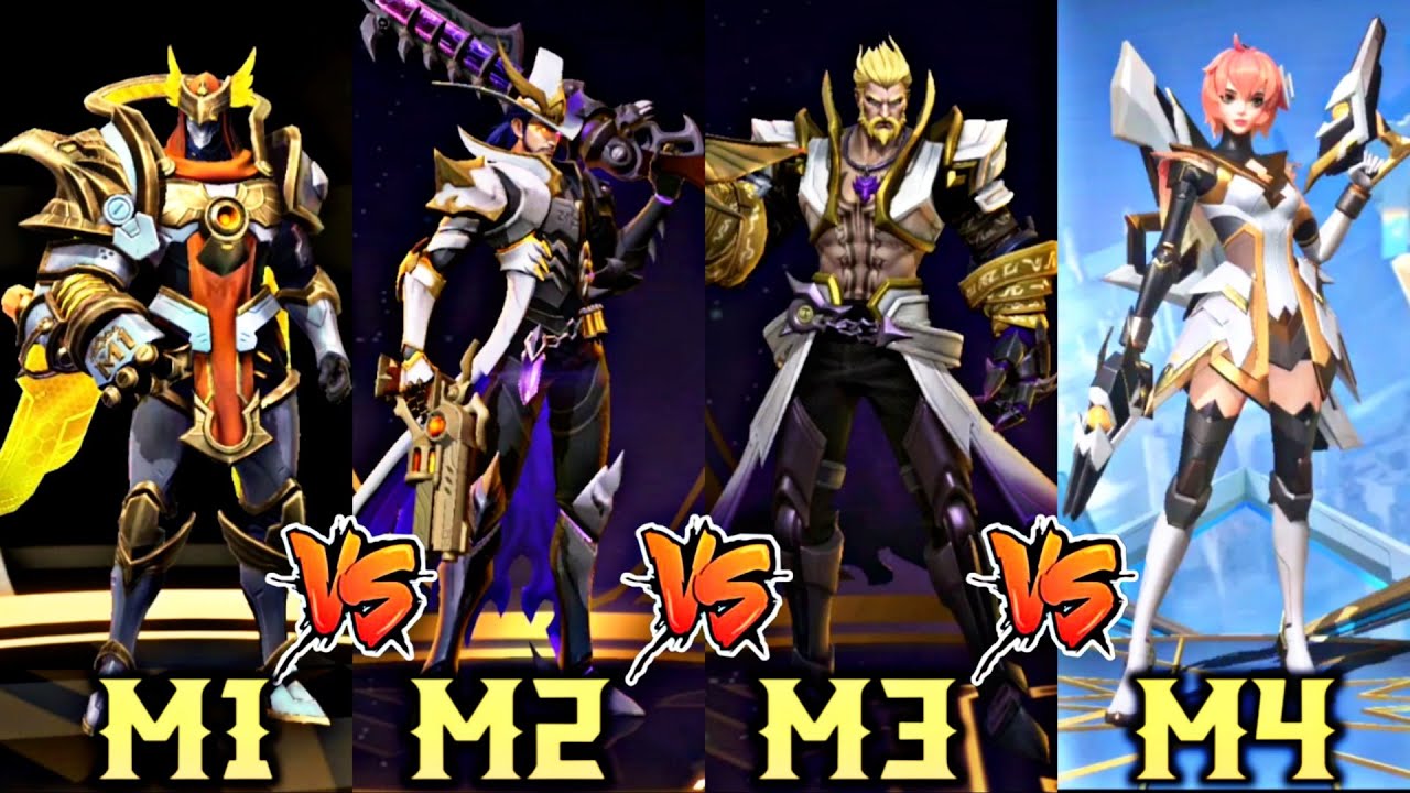 MOBILE LEGENDS M1 VS M2 VS M3 VS M4 M1 VS M VS M3 VS M4 SKIN SIDE BY