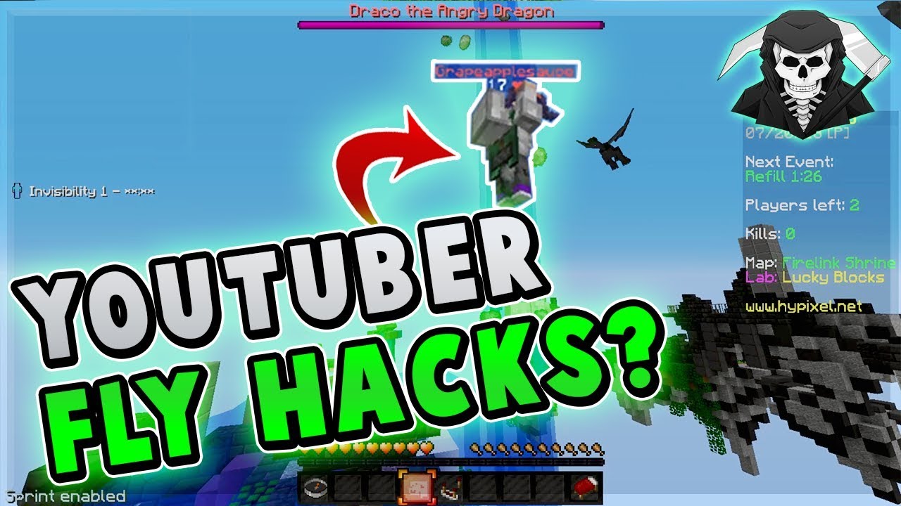 GRAPEAPPLESAUCE FLY HACKS IN SKYWARS?! ( Hypixel Skywars ) - YouTube