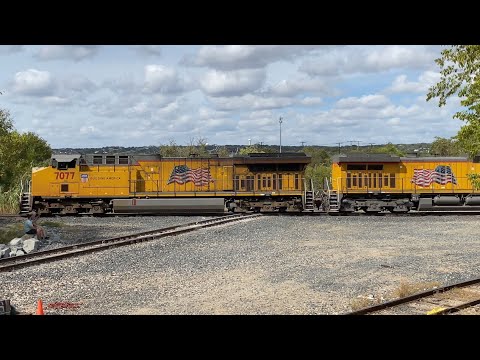 UP 7077 leads IYCMX across the New Braunfels interlocking on the former MKT M2 on 10/27/2022 ...
