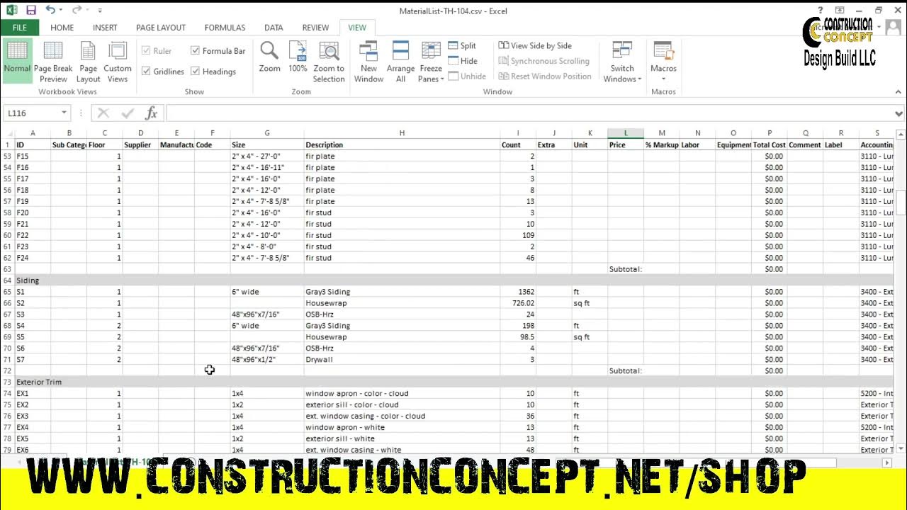 Excel Sheet Material list Demo - YouTube