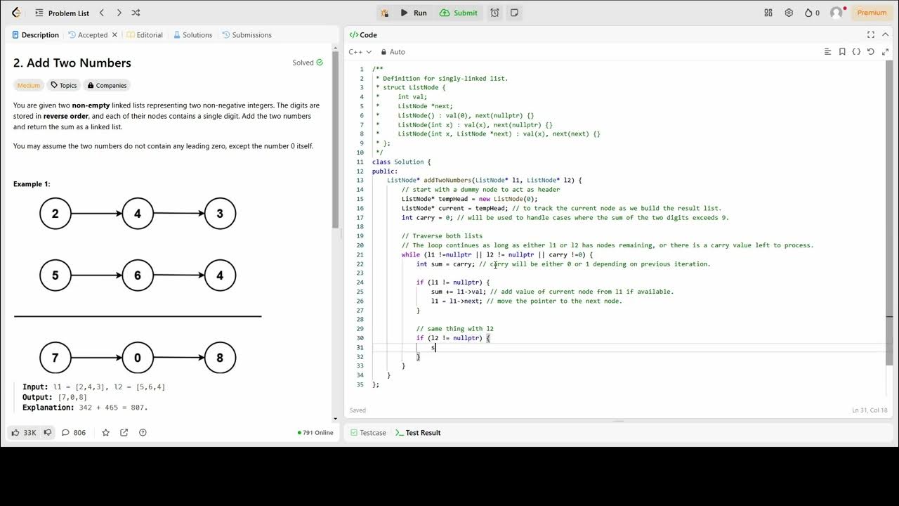 LeetCode "2. Add Two Numbers" - YouTube