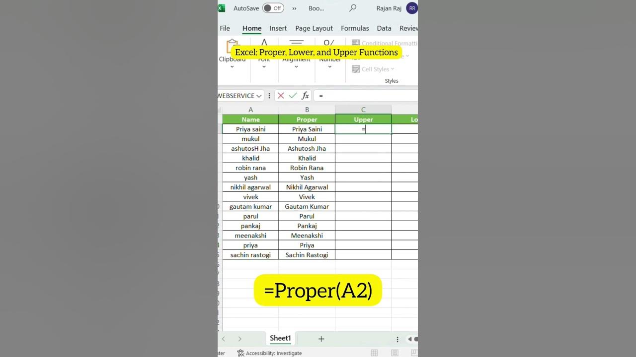 Excel Functions for Capitalization: Proper, Lower, and Upper - YouTube
