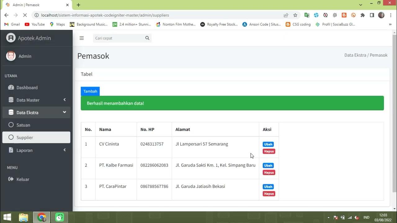 Aplikasi Sistem Informasi Apotek Berbasis Web #webprogramming # ...