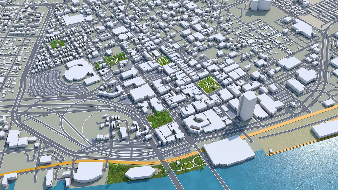 Mobile city Alabama USA 3d model 40km - YouTube