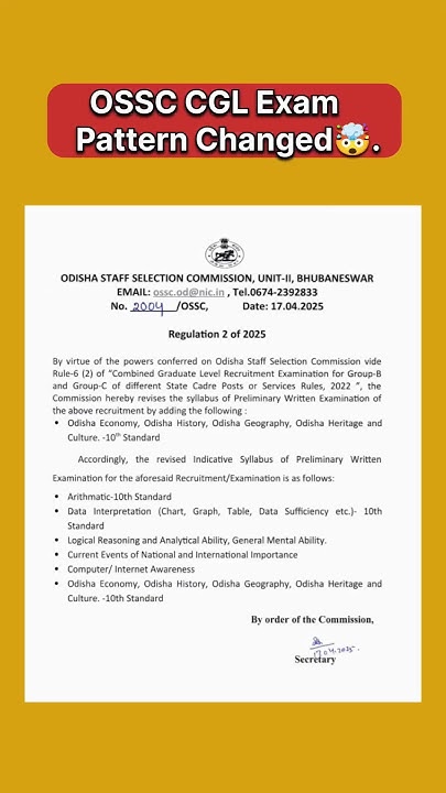 OSSC CGL Exam Syllabus Changed😇 #ossc #ossc2025 - YouTube
