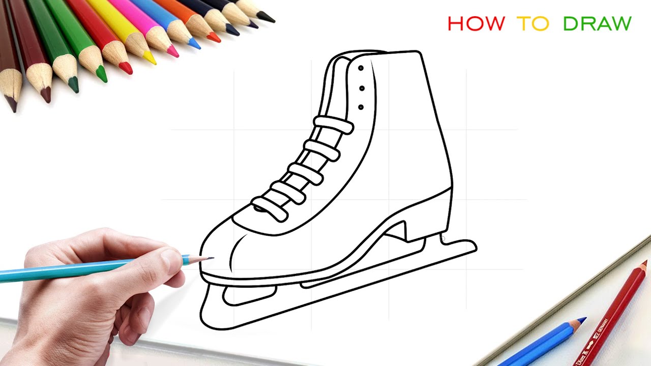 How to draw ice skating shoes that are easy and cool for kids || draw ...