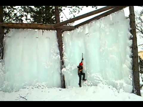 Luis doing an early ice climbing training @ the homeboulder