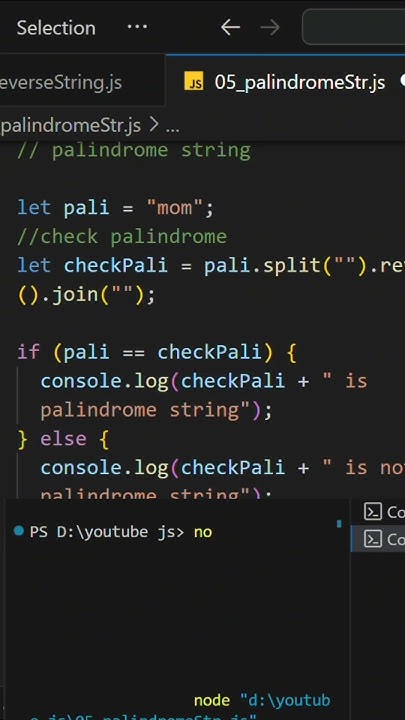 05 Palindrome String In Javascript Coding Youtube