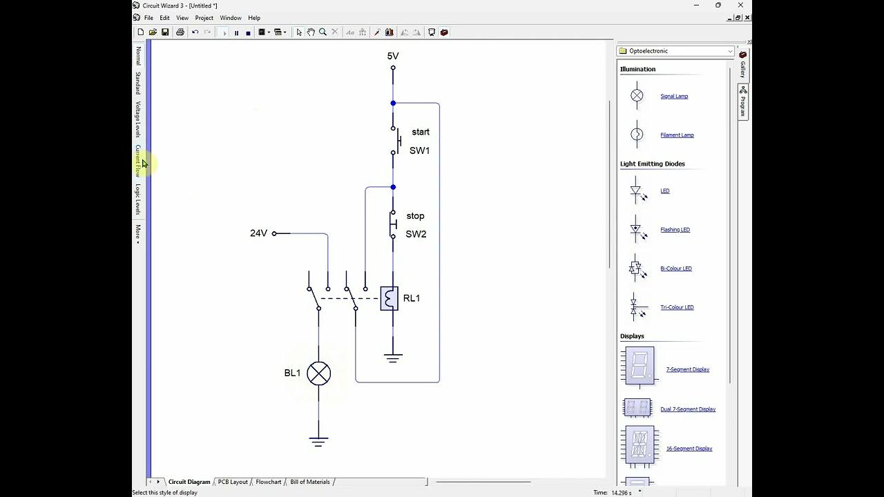 Latching relay (start - stop) Circuit Wizard simulation - YouTube