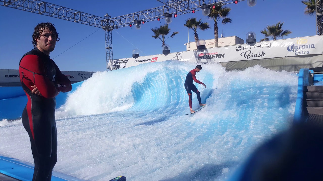 Wave House San Diego FlowRider FlowBarrel pro demos tricks and flips ...