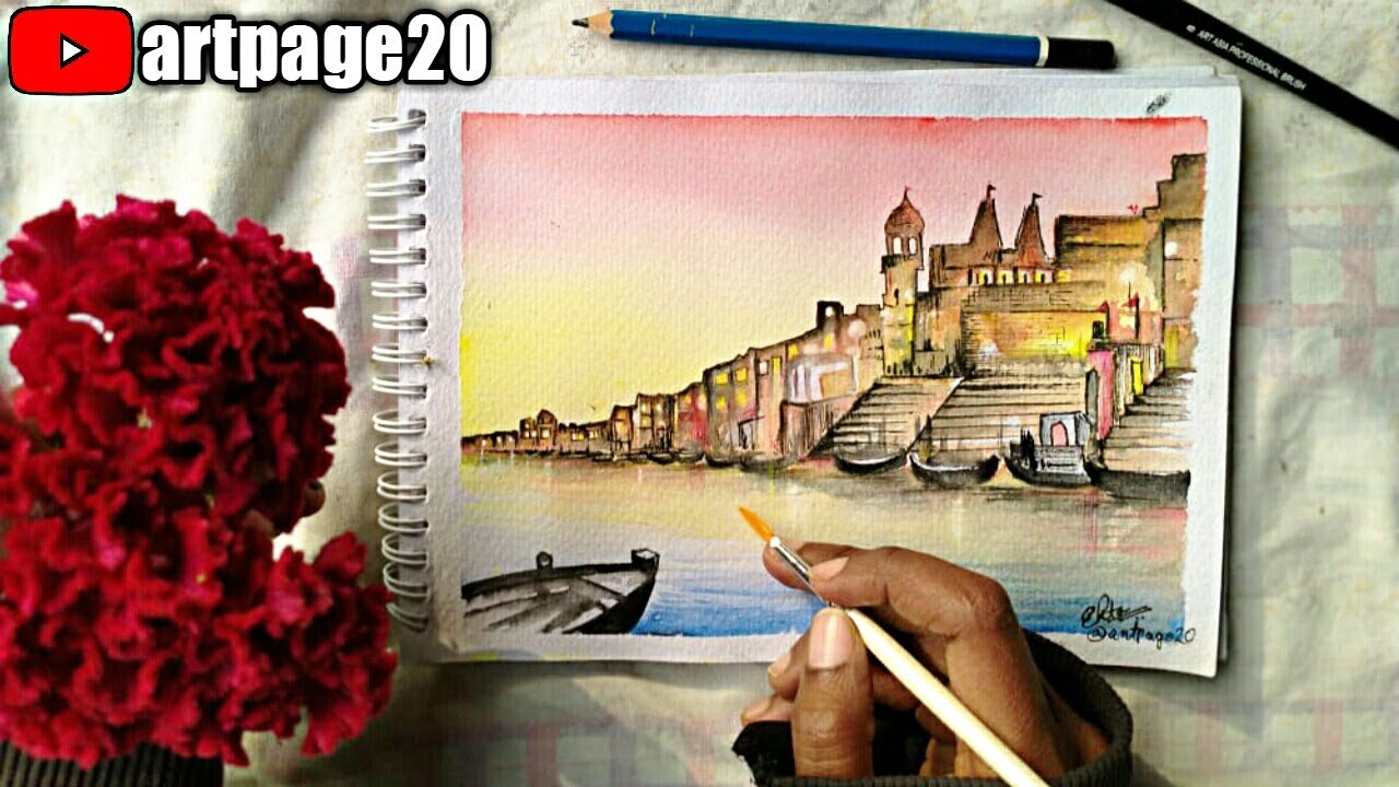 Banaras Ghat | Landscape Painting | Watercolor Painting | 2021 ...