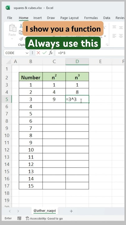 Power function in excel l How to calculate squares and cubes in excel #excelshorts #ytshorts ...