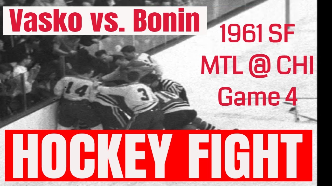 MOOSE VASKO MARCEL BONIN 1961 NHL playoffs hockey fight brawl Dickie ...