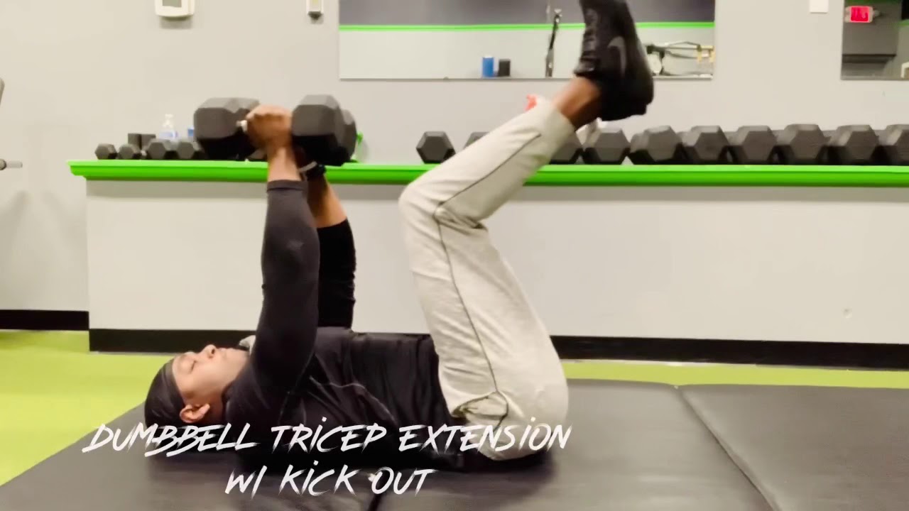 Floor Dumbbell tricep extension with kick out - YouTube