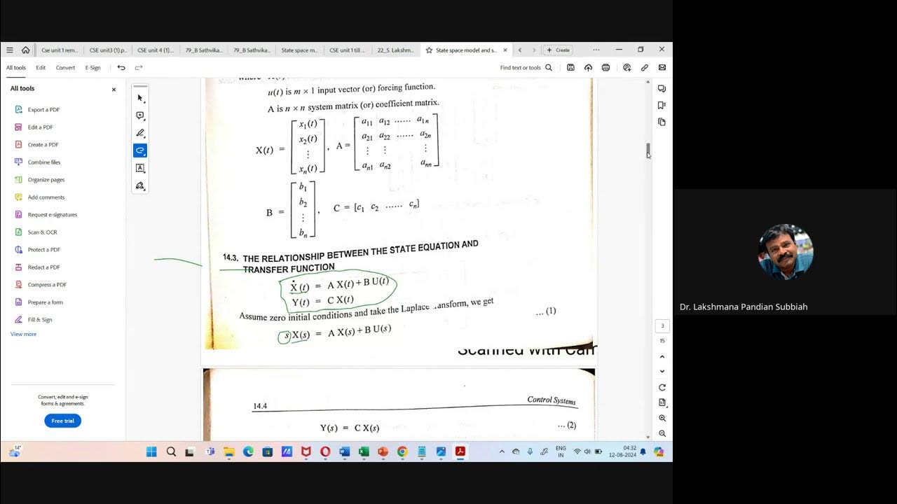 state space analysis - state space equation to Transfer function - YouTube