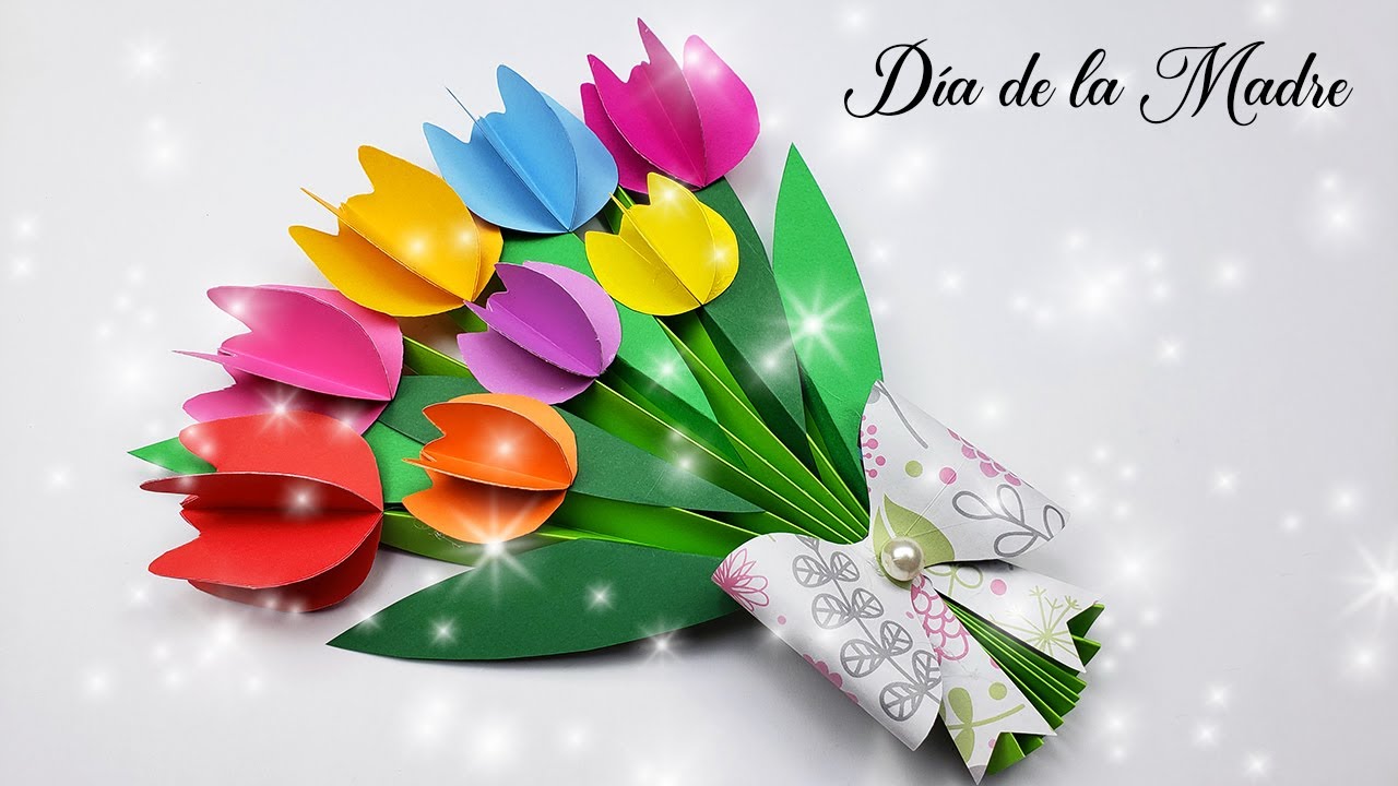 🌷Ramo de Tulipanes🌷 Tulipán de Papel fácil y bonito para mamá 🌼 ...