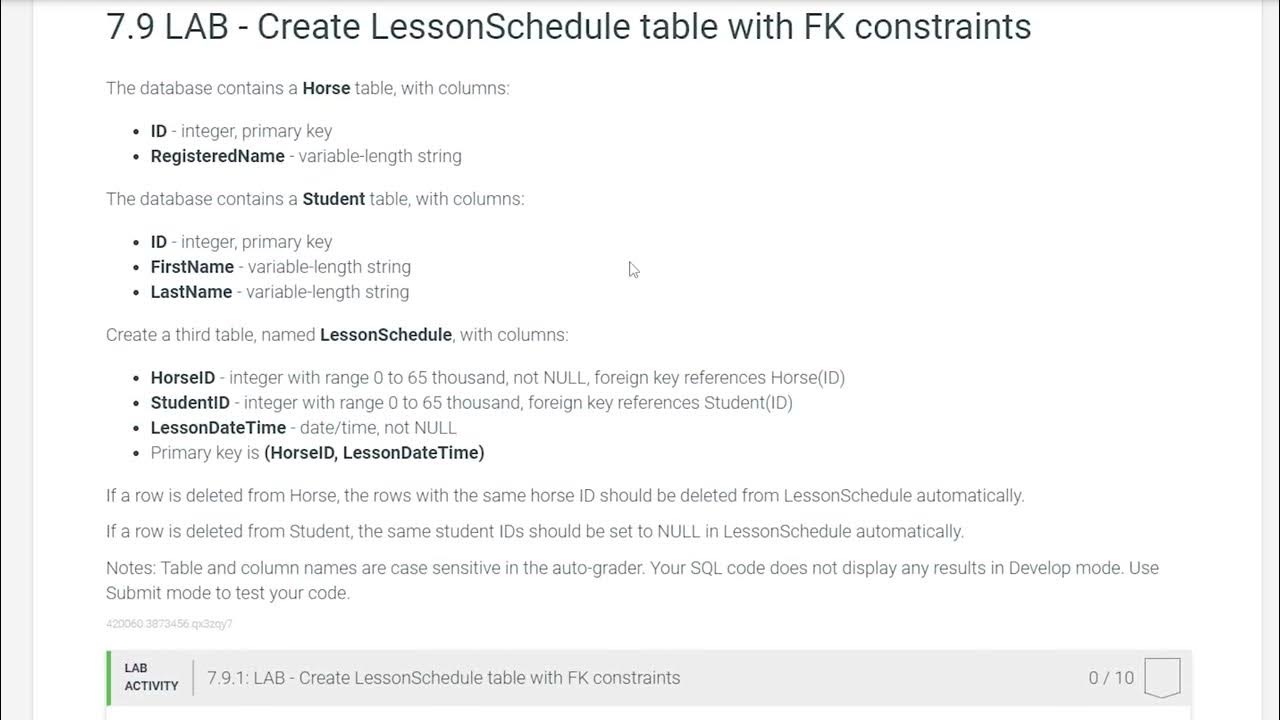 WGU - Lab 7.9 SOLUTION - Create LessonSchedule table with FK ...