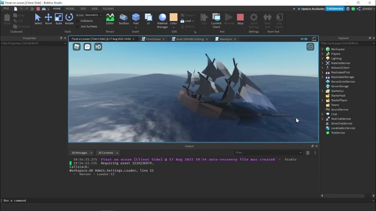 ocean ROBLOX [Progress 3] boat and infinite mesh deformation ocean ...