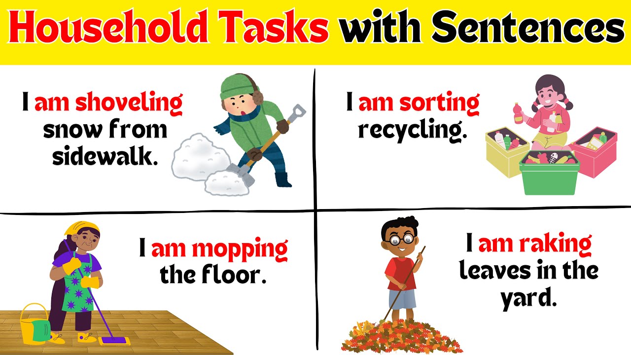 50 Household Tasks with Sentences to Improve your English| English for ...