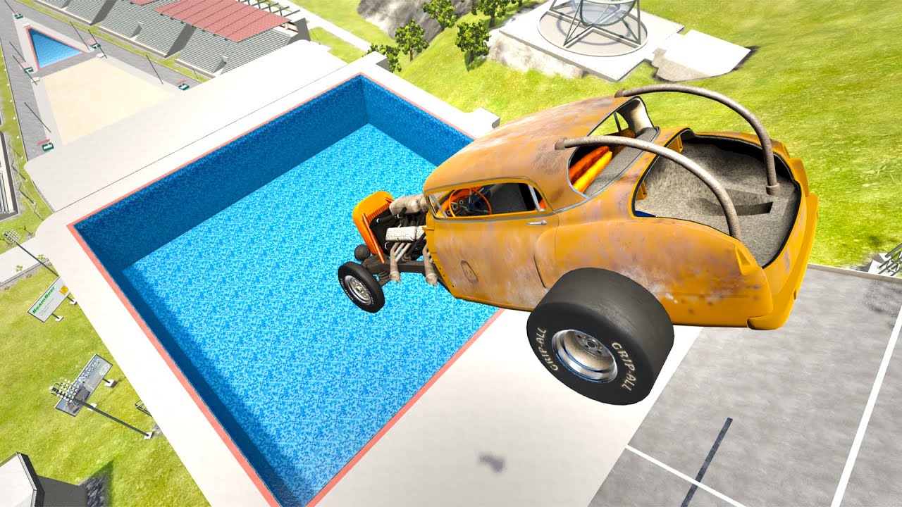 High Speed Car Jumping In Pools #42 - BeamNG.drive - YouTube
