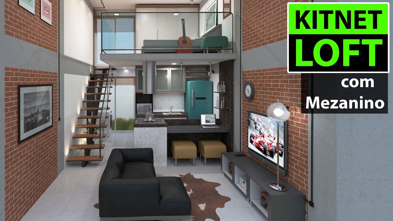 KITNET 25m² ( COM MEZANINO RAIZ ) LOFT PEQUENO - YouTube