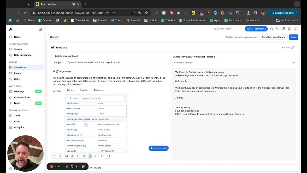Personalizing Apollo.io Sequences Using Dynamic Variables and Conditional Logic - YouTube