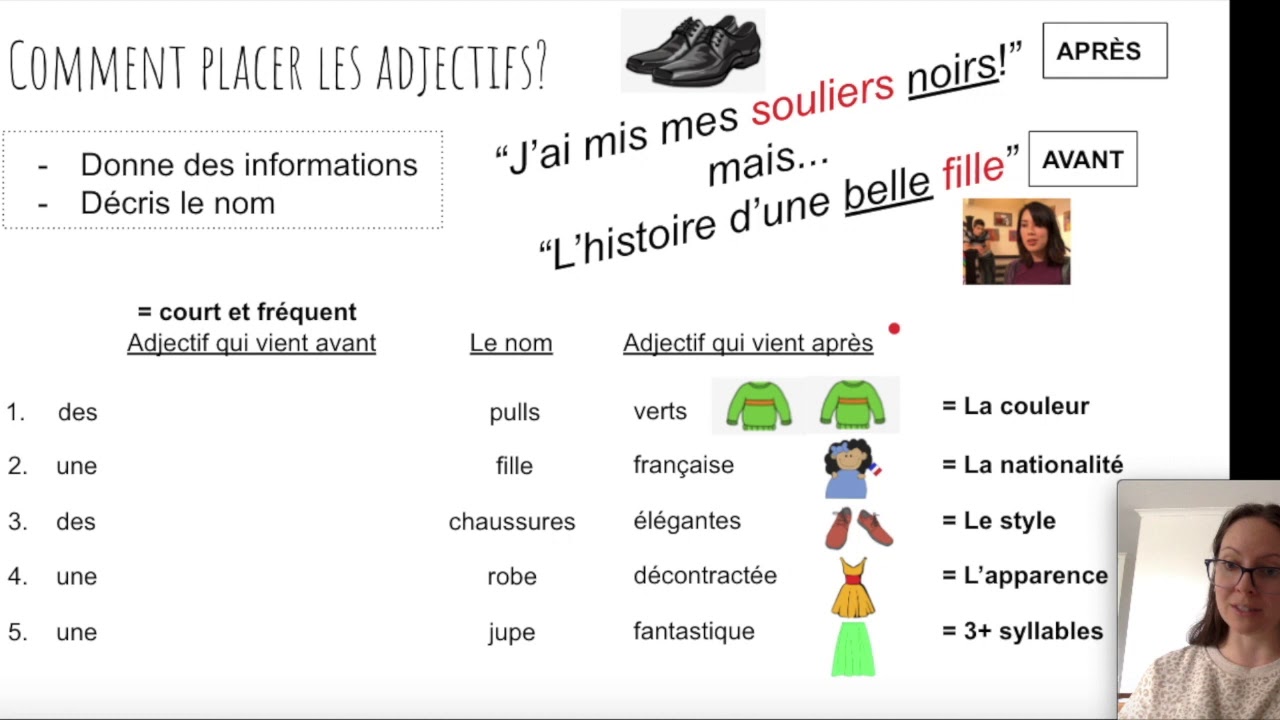 Année 9 Activité 3 - la position des adjectifs - YouTube