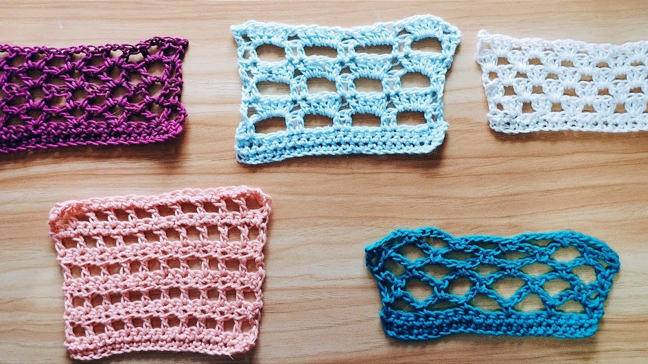 Crochet Tutorial for Beginners : 5 Open Crochet Lace Stitches using ...