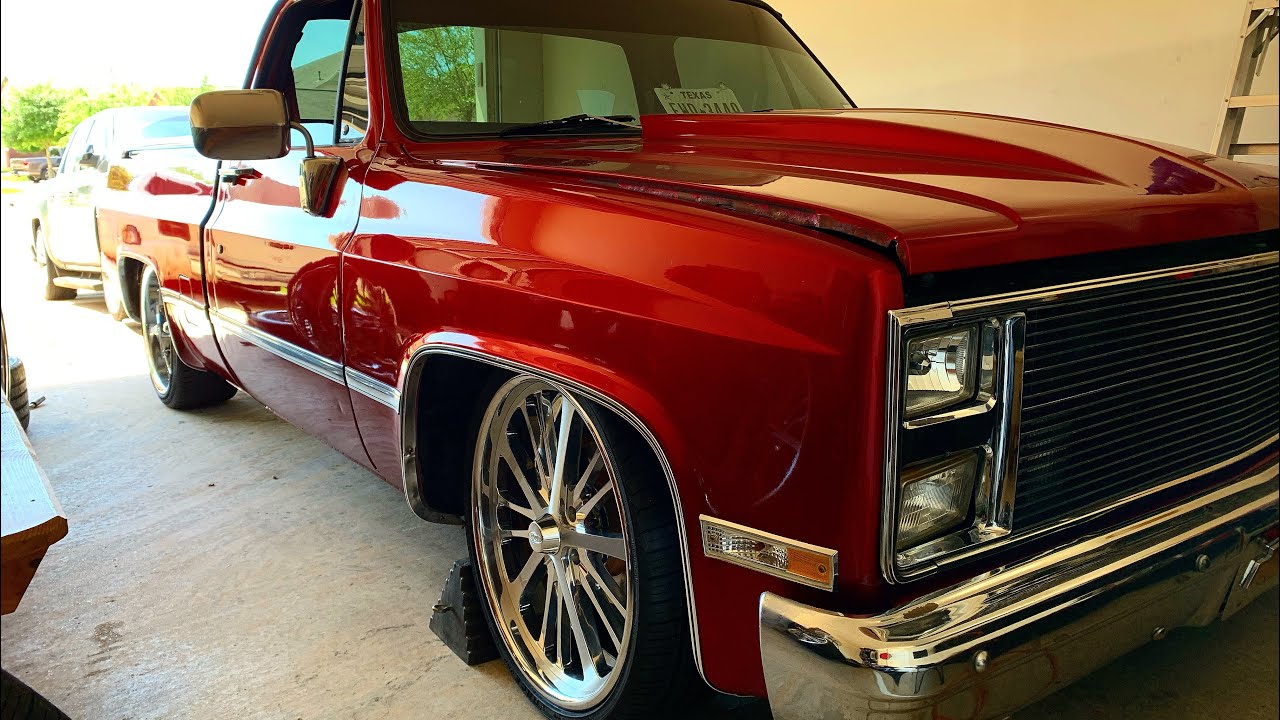 Square body c10 on billets 24x10 reverse lip - YouTube