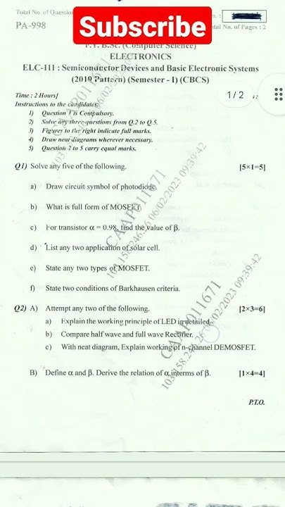 F.Y.BSC computer Science Semiconductor Devices and Basic Electronic Systems 1st semester 2023 ...