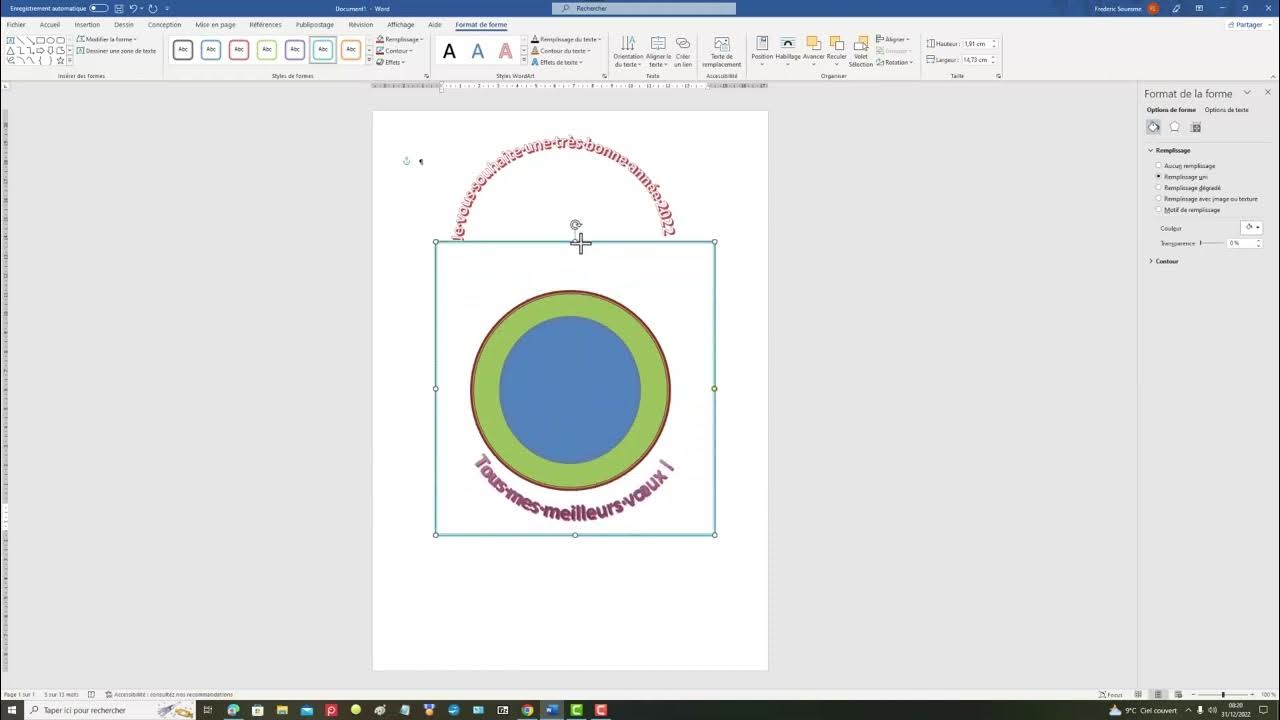 Texte curviligne autour d'un cercle et mise en forme des cercles dans Word 2021 - YouTube